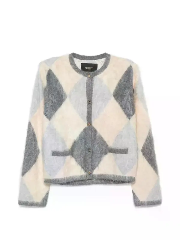 Seventy Argyle-knit Brushed Cardigan - Neutrals