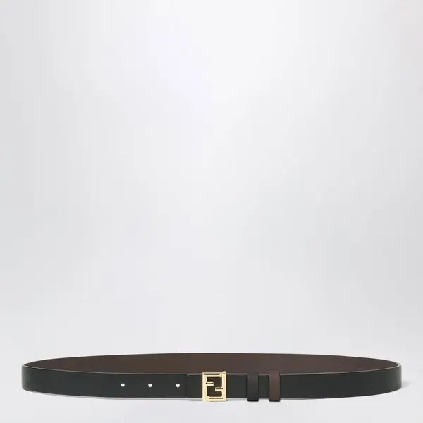 Fendi Ff Reversible Belt In And Dark Brown Leather - Black