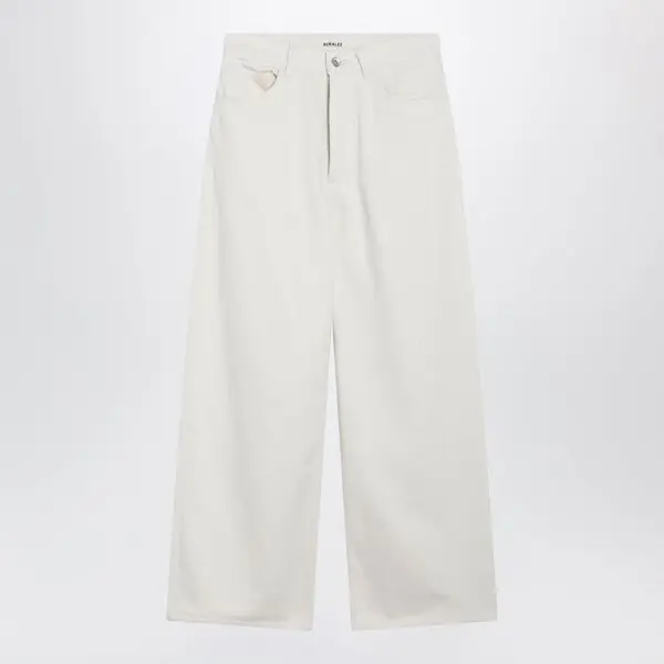 Auralee Wide-leg Ivory Silk Denim Trousers