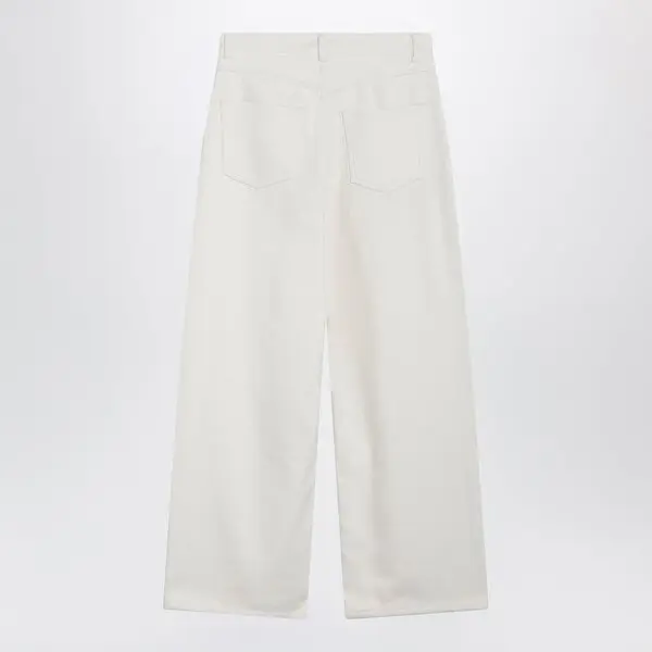 Auralee Wide-leg Ivory Silk Denim Trousers