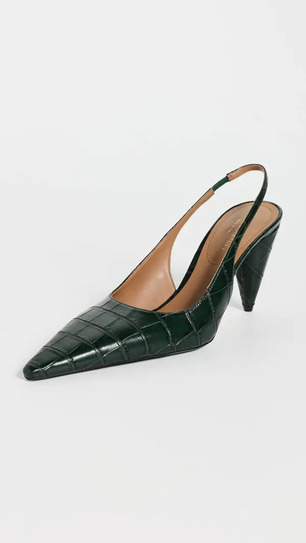 Stella McCartney Croc-embossed Faux Leather Cone-heel Slingback Pumps