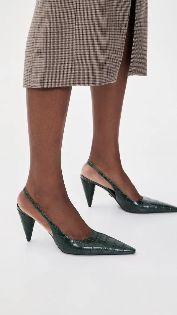 Stella McCartney Croc-embossed Faux Leather Cone-heel Slingback Pumps