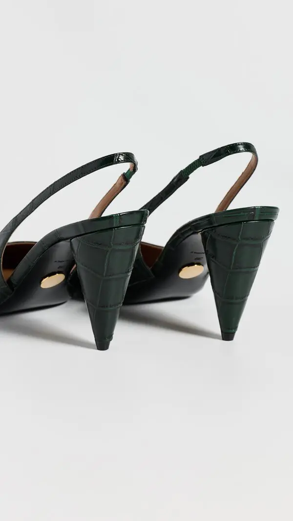 Stella McCartney Croc-embossed Faux Leather Cone-heel Slingback Pumps