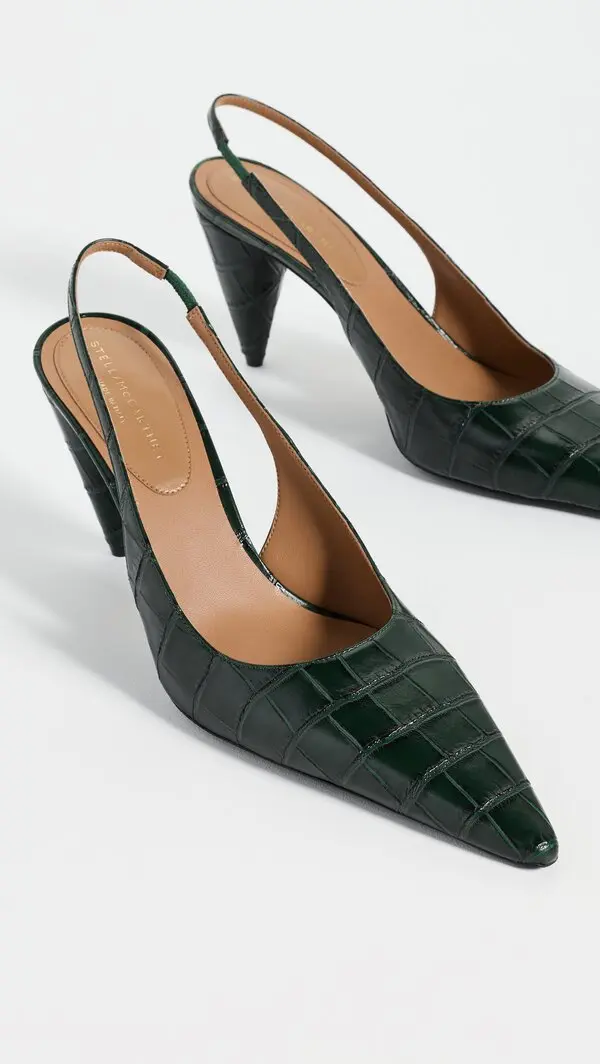 Stella McCartney Croc-embossed Faux Leather Cone-heel Slingback Pumps