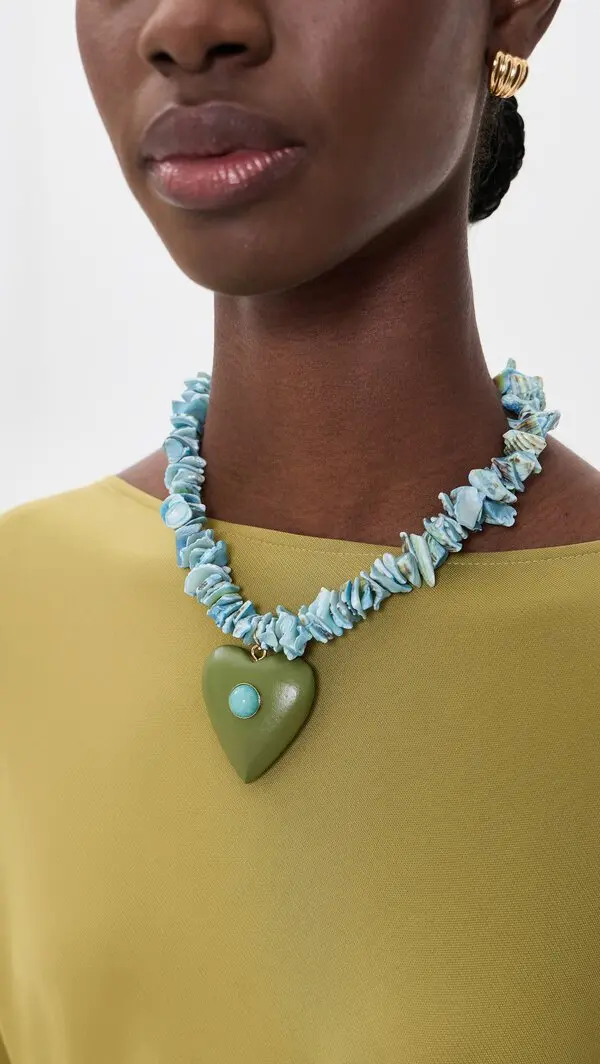 LOGAN TAY Beaded Green Heart Necklace