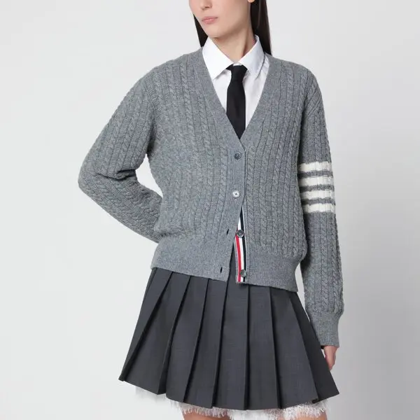 Thom Browne Light Grey Anchor 4-bar Cardigan In Wool - Gray