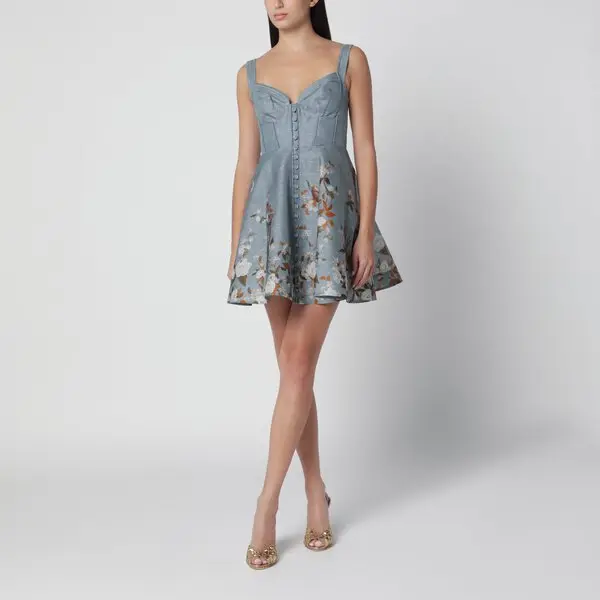 Zimmermann Momentum Floral Silk And Linen Mini Dress - Blue