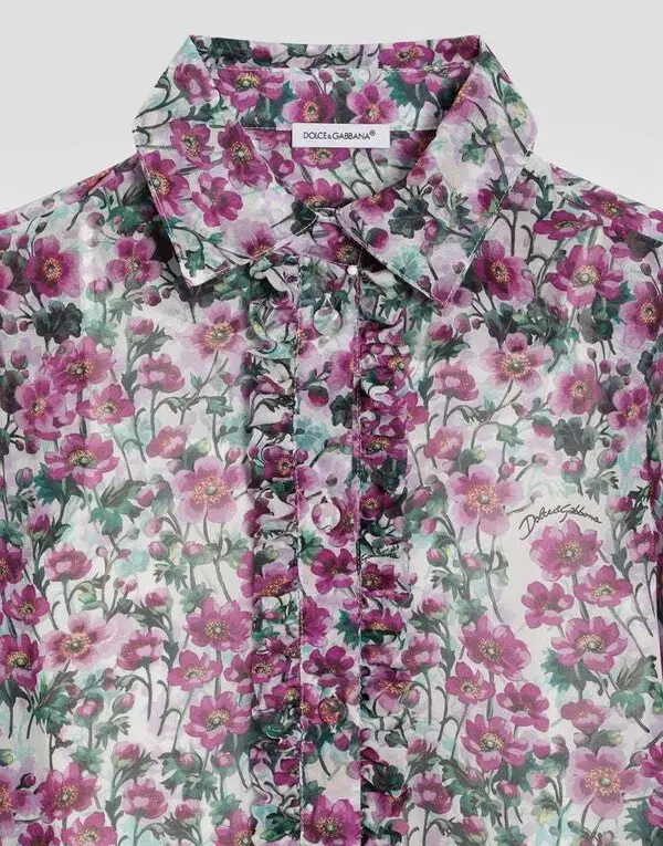 Dolce & Gabbana ドルチェガッバーナ キッズ バイオレットプリント クレープシャツ