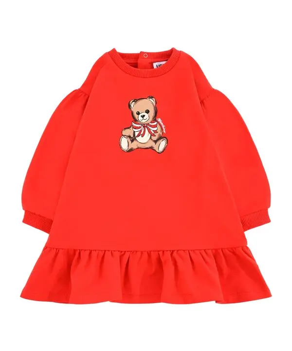 Moschino モスキーノ キッズ テディベア プリント クルーネック ドレス - Red
