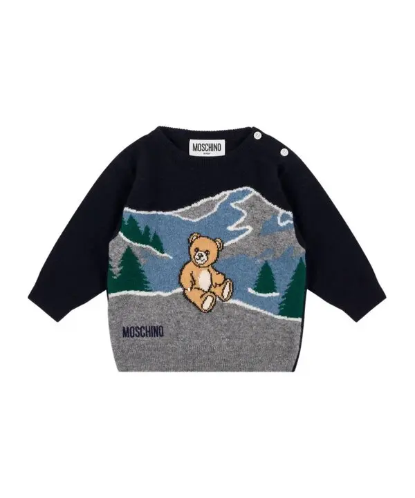 Moschino モスキーノ キッズ テディベア インターシャ クルーネック ジャンパー - Black