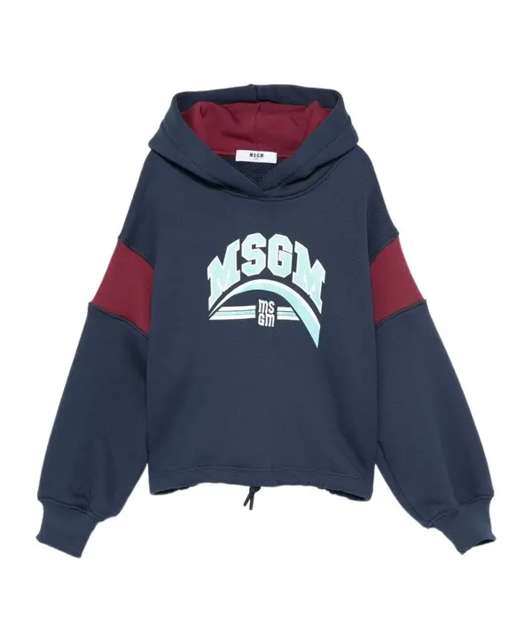 MSGM キッズ ロゴプリント ドローストリングヘム パーカー