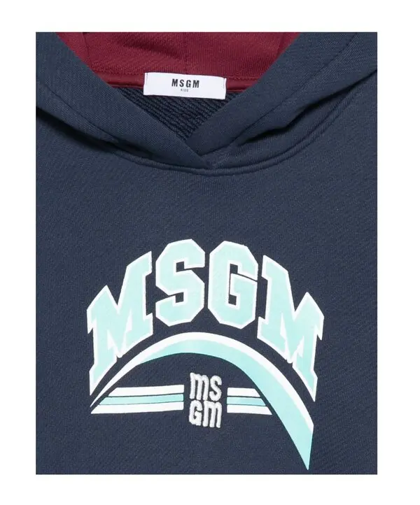 MSGM キッズ ロゴプリント ドローストリングヘム パーカー