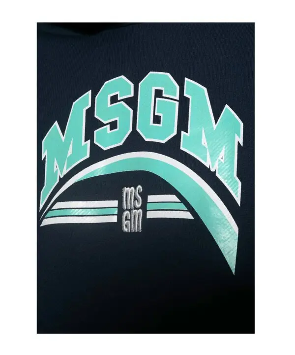 MSGM キッズ ロゴプリント ドローストリングヘム パーカー
