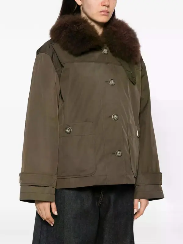 LOU ANDREA Shearling-collar Button-up Jacket