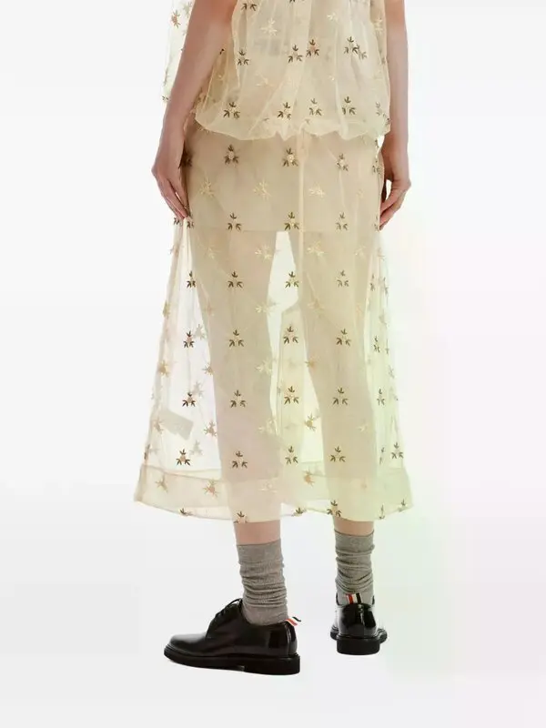 Simone Rocha Ripple Floral-embroidered Tulle Midi Skirt