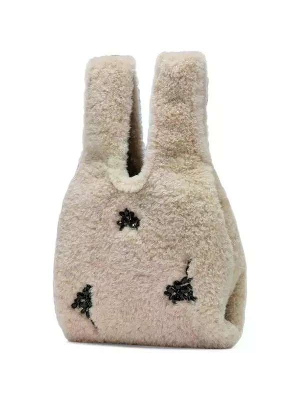 Simone Rocha Mini Crystal-embellished Faux-shearling Tote Bag - Neutrals