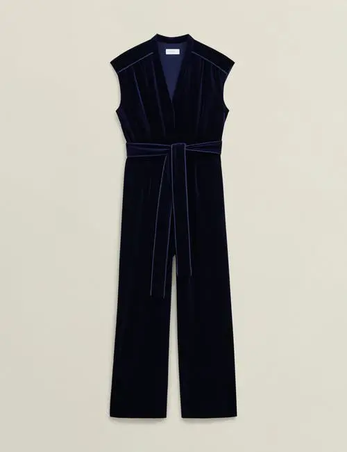 HOBBS LONDON V-neck Tie Waist Cap Sleeve Jumpsuit