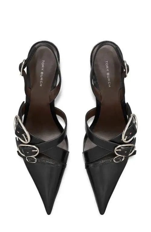 Tory Burch Multi Buckle Leather Slingback Pump
