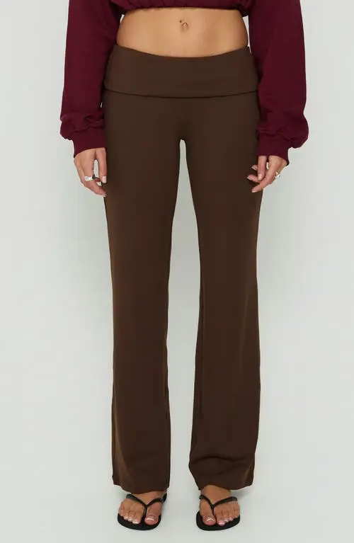 Princess Polly Daily Define Foldover Waist Straight Leg Pants - Brown