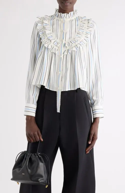 Chloé Ruffle Striped Silk Blend Shirt