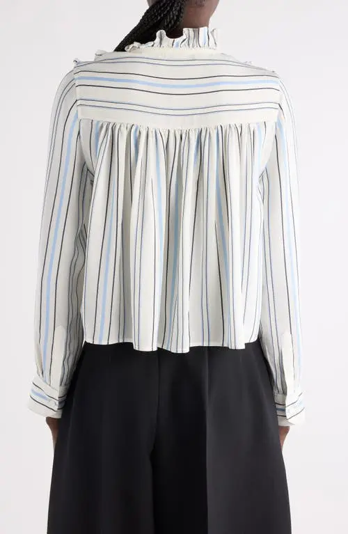 Chloé Ruffle Striped Silk Blend Shirt