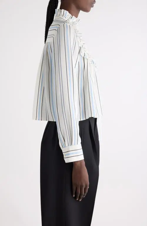 Chloé Ruffle Striped Silk Blend Shirt