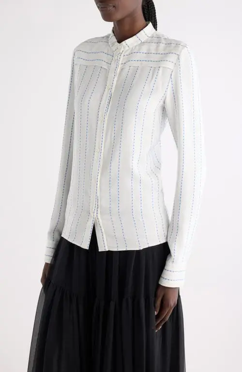 Chloé Ruffle Striped Silk Blend Shirt - White - Blue