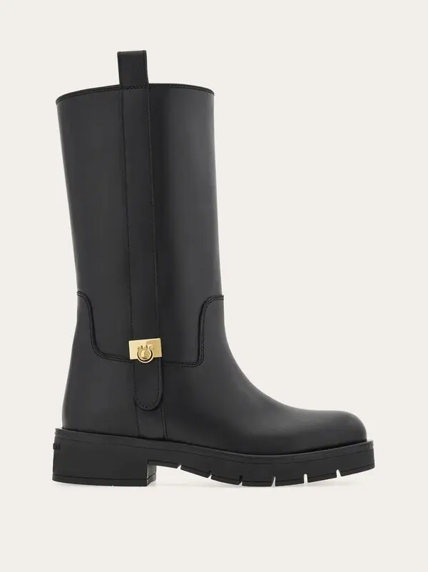 FERRAGAMO Hug Buckle Biker Boot - Black