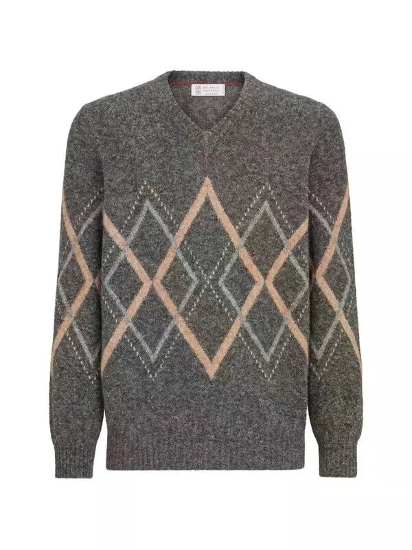 Brunello Cucinelli Alpaca, Cashmere And Wool With Argyle Intarsia Sweater