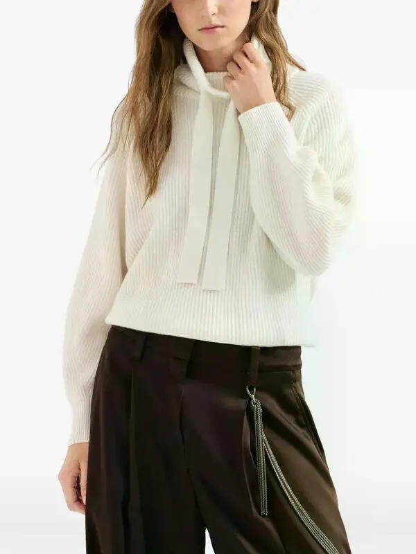Brunello Cucinelli Cashmere English-rib Turtleneck Sweater With Ribbon