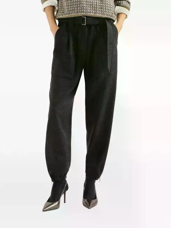 Brunello Cucinelli Virgin Wool And Cashmere Twill Flannel Loose Cargo Trousers With Monili - Grey