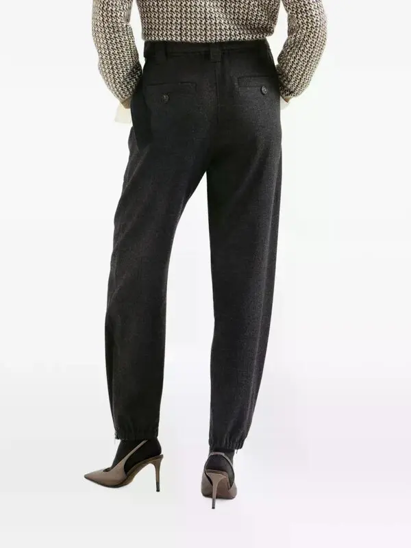 Brunello Cucinelli Virgin Wool And Cashmere Twill Flannel Loose Cargo Trousers With Monili - Grey