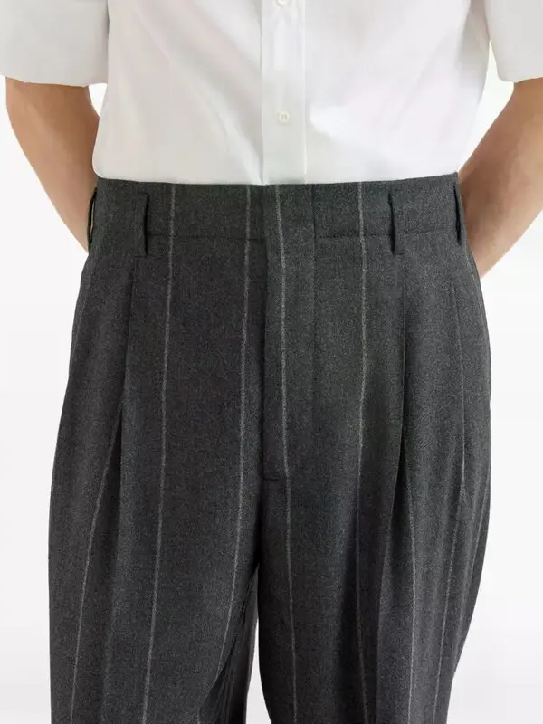 Brunello Cucinelli Wool, Silk And Cashmere Chalk Stripe Flannel Trousers With Double Pleats