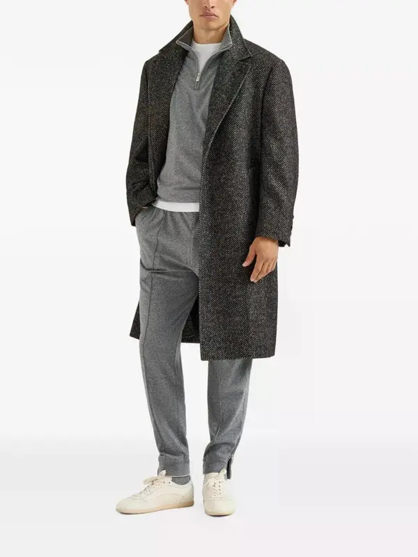Brunello Cucinelli Cashmere Jersey Sweater With Half Zip And Embroidered Logo - Grey