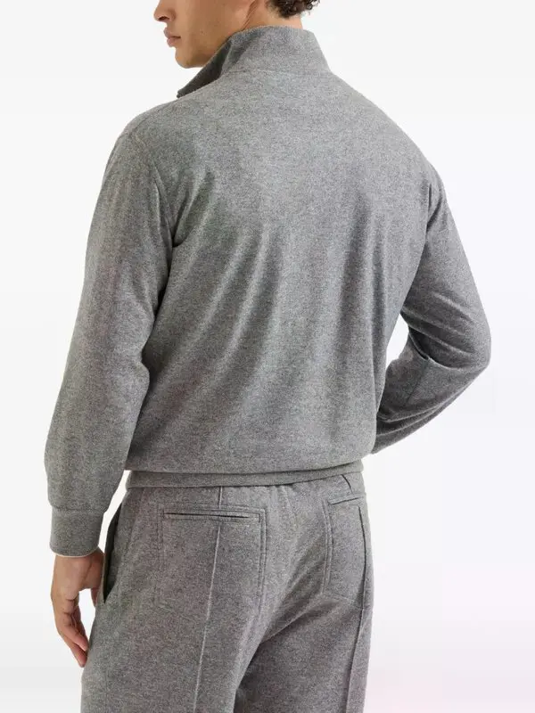Brunello Cucinelli Cashmere Jersey Sweater With Half Zip And Embroidered Logo