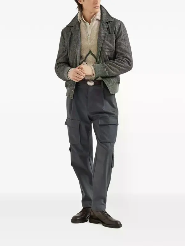 Brunello Cucinelli Cashmere Sweater With Argyle Intarsia And Half Zip