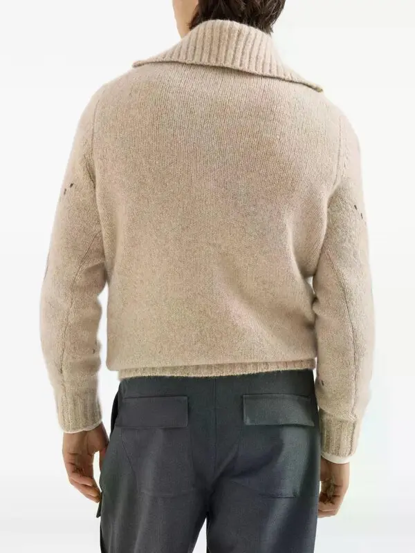 Brunello Cucinelli Cashmere Sweater With Argyle Intarsia And Half Zip