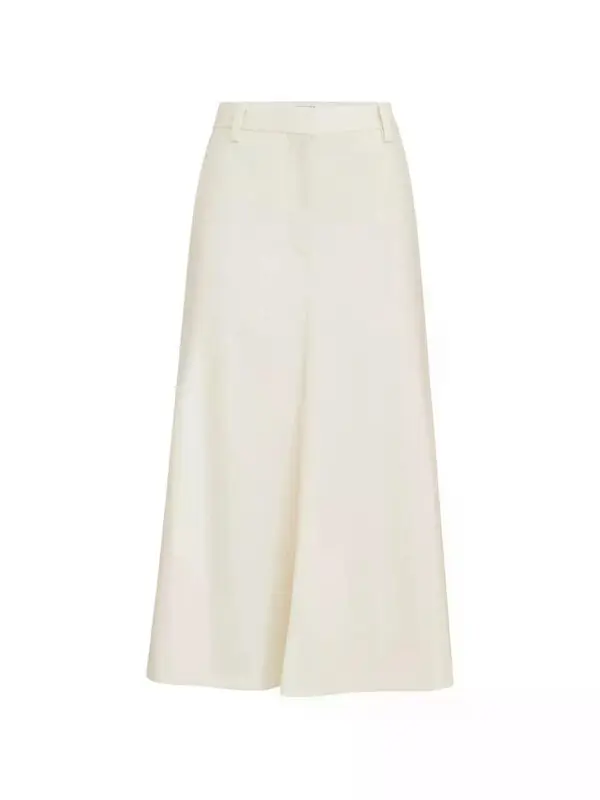 Brunello Cucinelli Comfort Virgin-wool Gabardine Flute Skirt With Monili - Neutrals