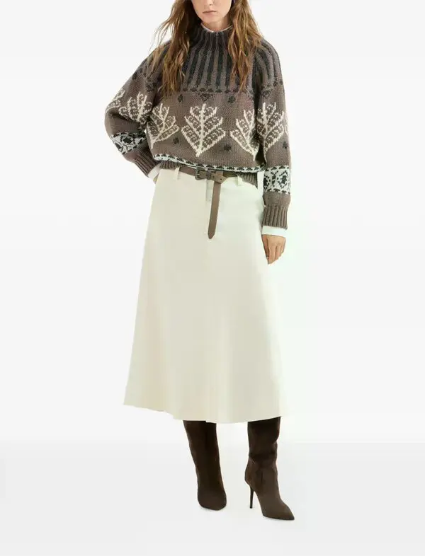 Brunello Cucinelli Comfort Virgin-wool Gabardine Flute Skirt With Monili