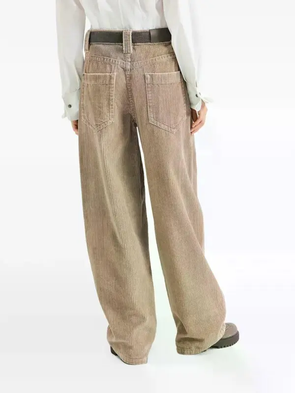 Brunello Cucinelli Cotton-corduroy Baggy Trousers With Monili - Neutrals