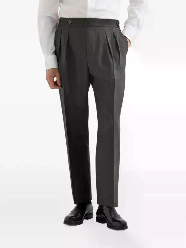 Brunello Cucinelli Silk Double-pleated Tuxedo Trousers With Tabbed Waistband - Grey
