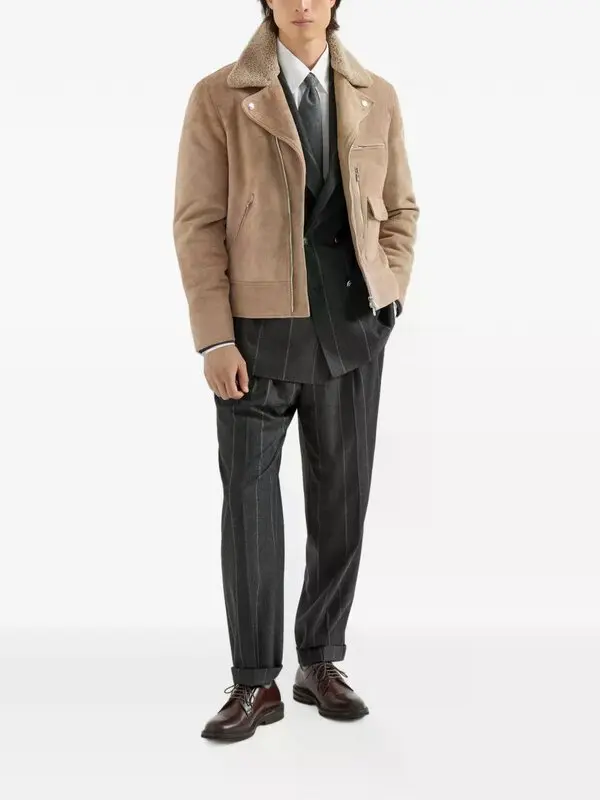 Brunello Cucinelli Suede Biker Jacket With Thermore® Padding And Detachable Shearling Collar