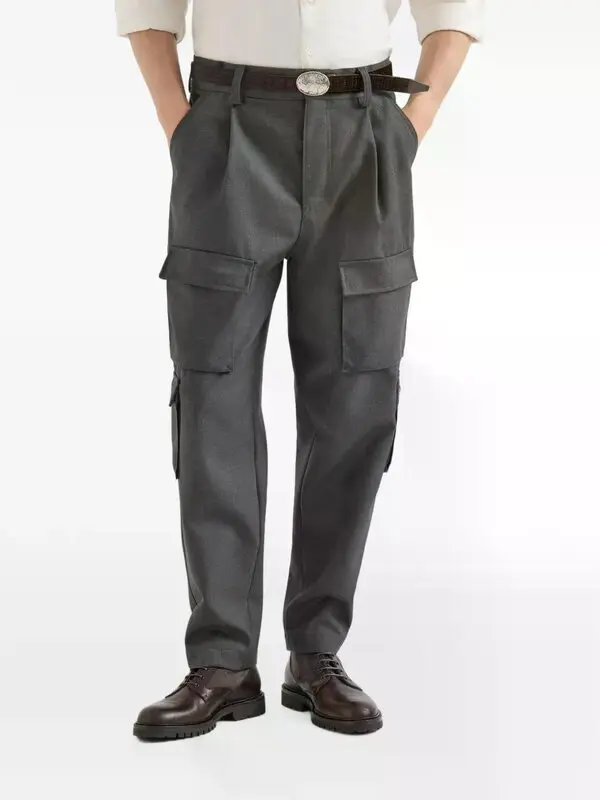 Brunello Cucinelli Virgin Wool Diagonal Multipocket Cargo Trousers