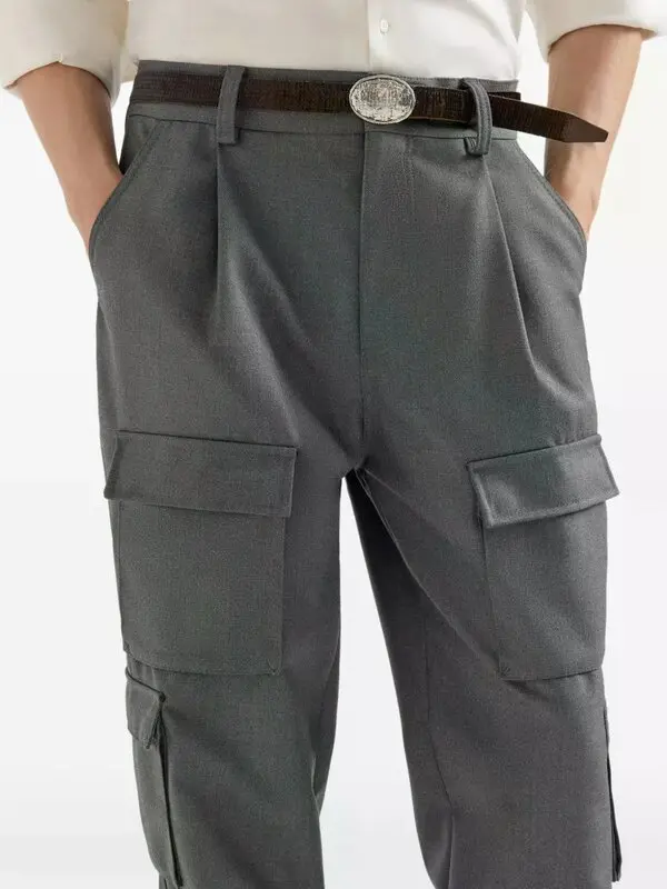 Brunello Cucinelli Virgin Wool Diagonal Multipocket Cargo Trousers