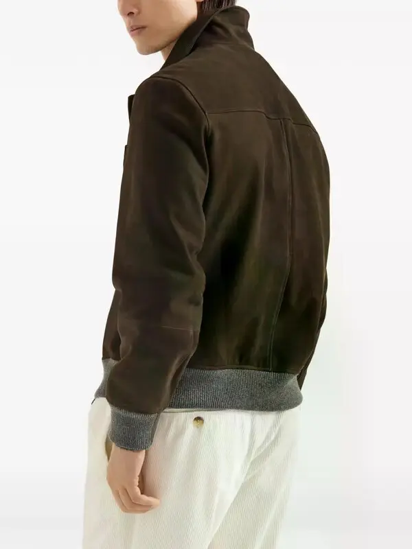 Brunello Cucinelli Nubuck Shirt-style Bomber Jacket With Cashmere Inserts And Metal Buttons