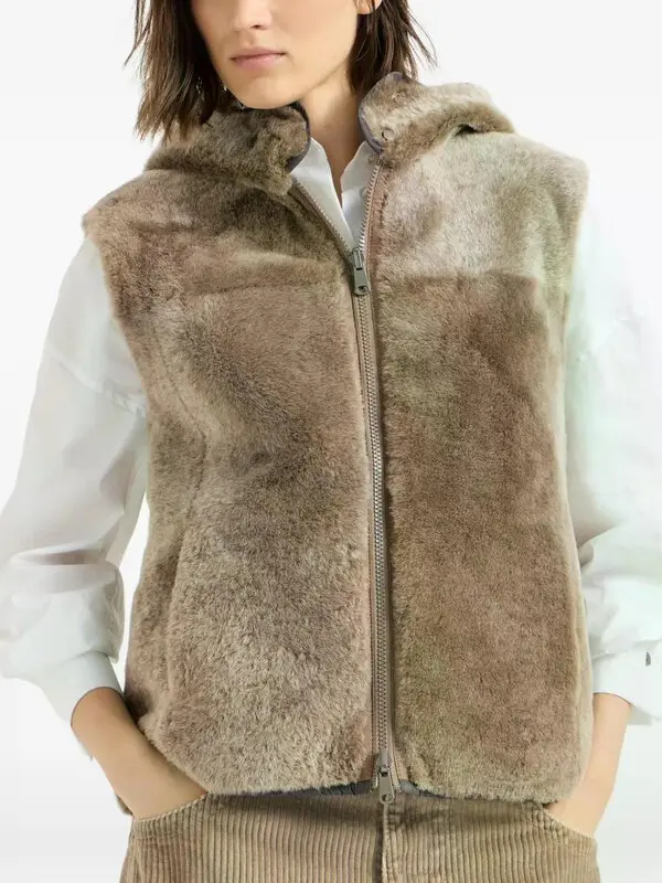 Brunello Cucinelli Shearling Reversible Vest With Thermore® Padding And Hood
