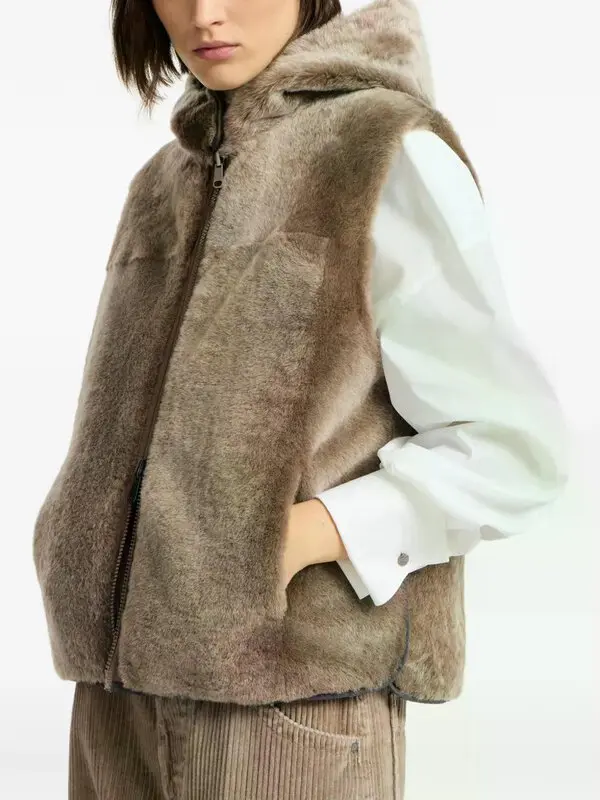 Brunello Cucinelli Shearling Reversible Vest With Thermore® Padding And Hood