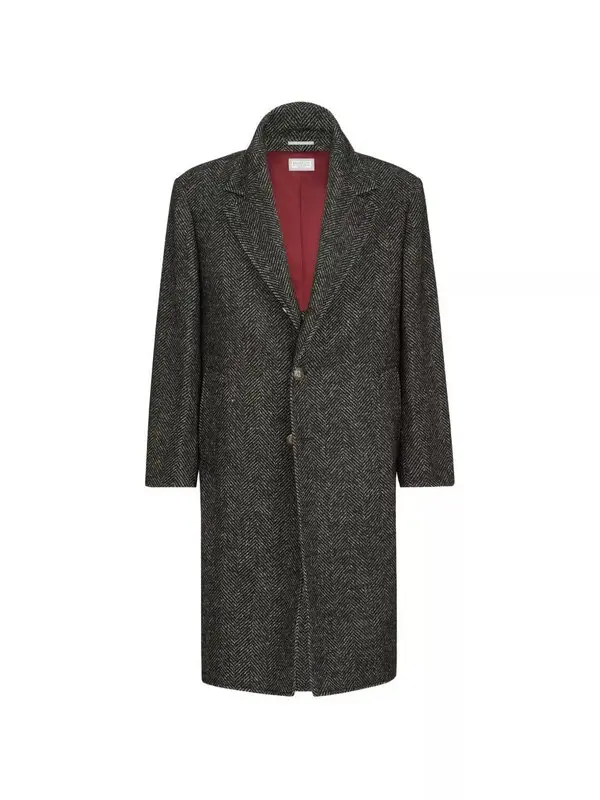 Brunello Cucinelli Virgin Wool And Alpaca Chevron Coat With Metal Buttons
