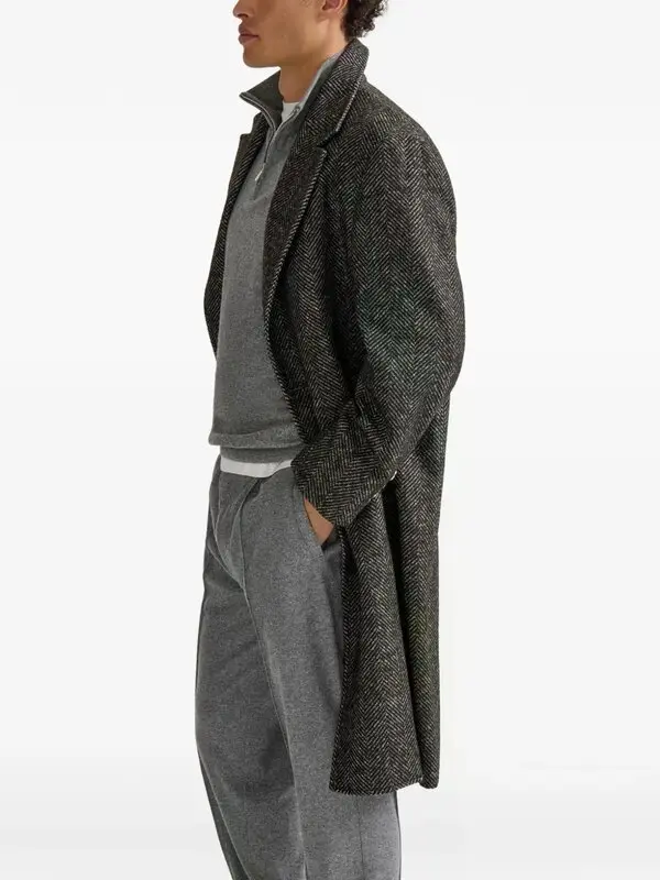 Brunello Cucinelli Virgin Wool And Alpaca Chevron Coat With Metal Buttons