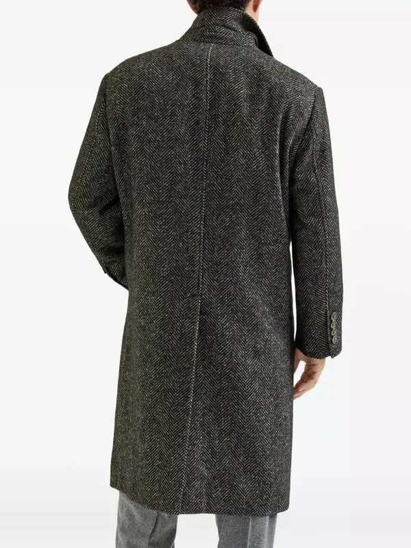 Brunello Cucinelli Virgin Wool And Alpaca Chevron Coat With Metal Buttons